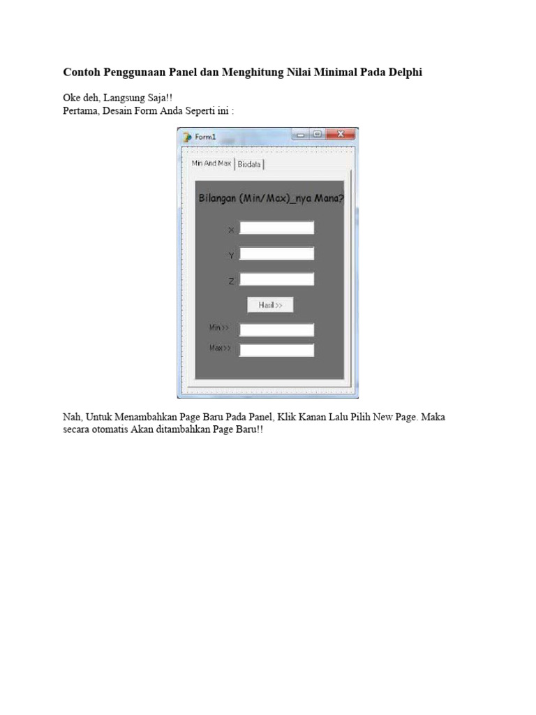 Contoh Penggunaan Panel Dan Menghitung Nilai Minimal Pada Delphi | PDF | Metode & Bahan Ajar ...