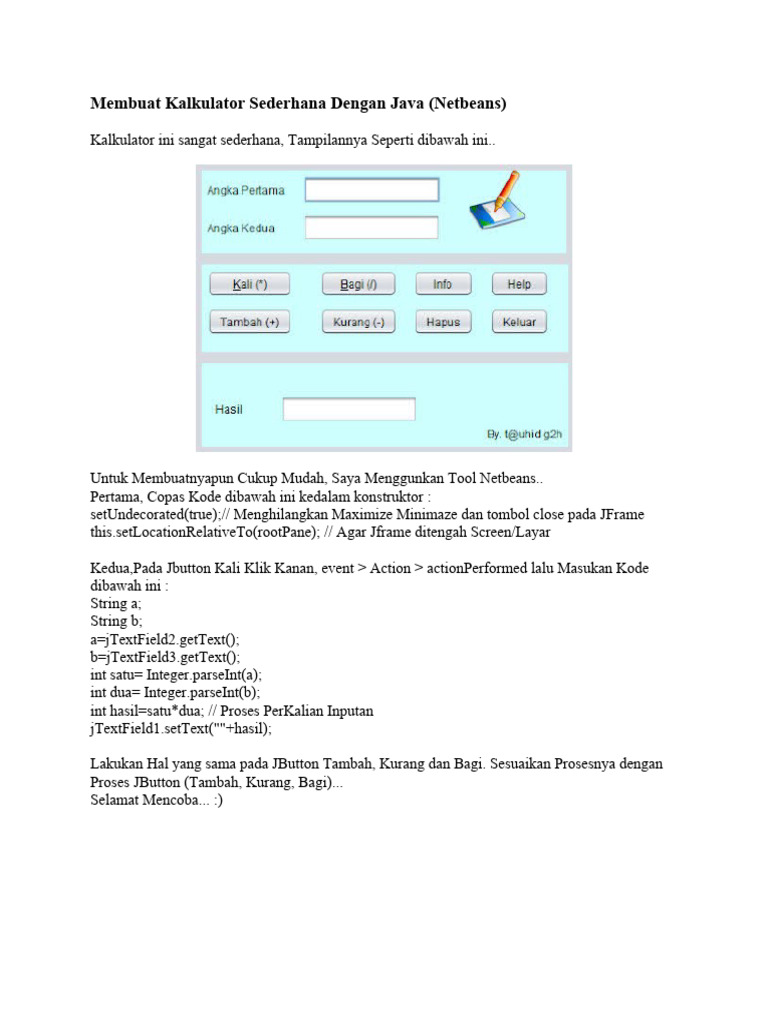 Membuat Kalkulator Sederhana Dengan Java | PDF