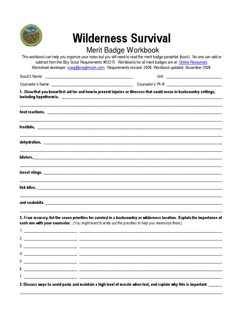 Wilderness Survival: Merit Badge Workbook | PDF | Camping | Survival Skills
