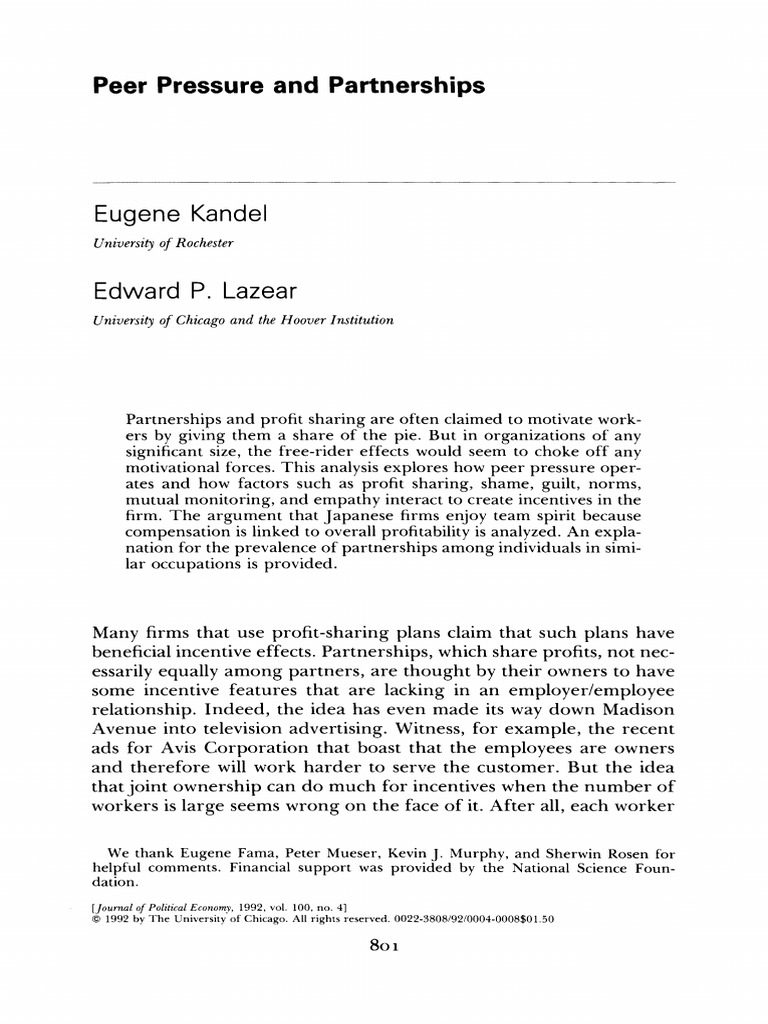 Peer Pressure in Profit Sharing | PDF | Incentive | Economies