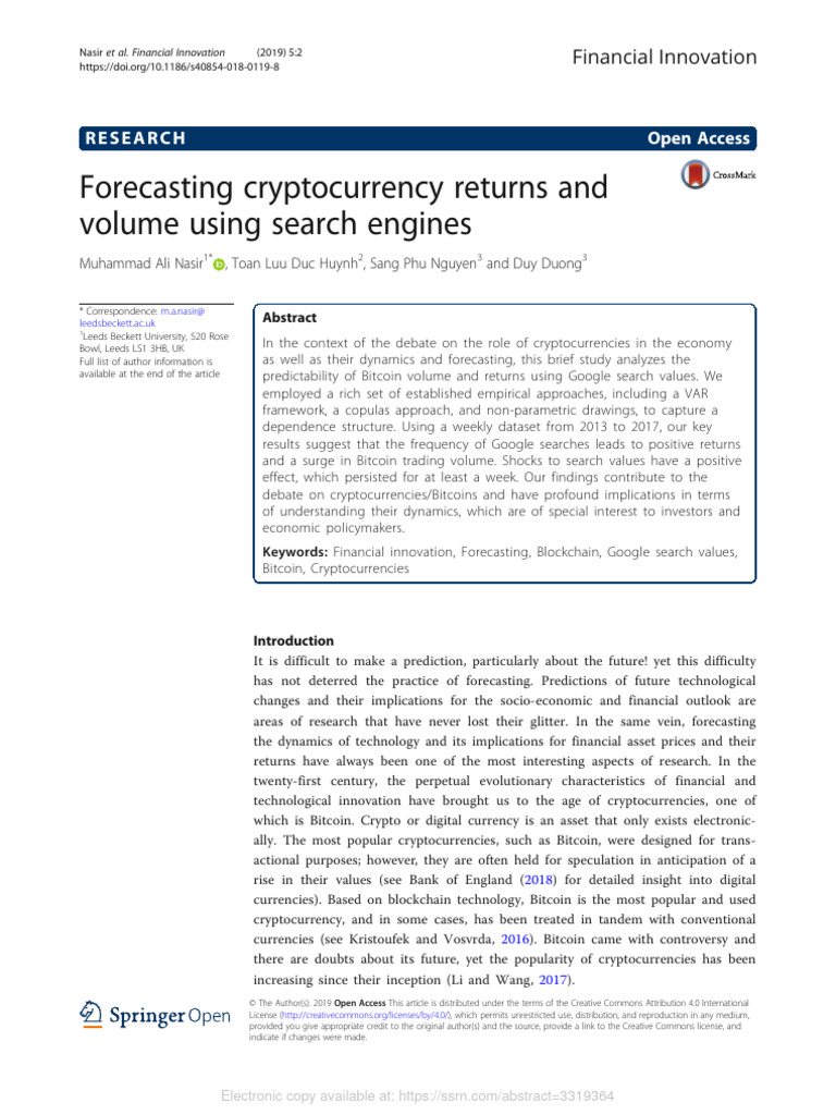 Nasir Et Al. 2019 - Forecasting Cryptocurrency Returns and Volume Using Search Engines | PDF ...
