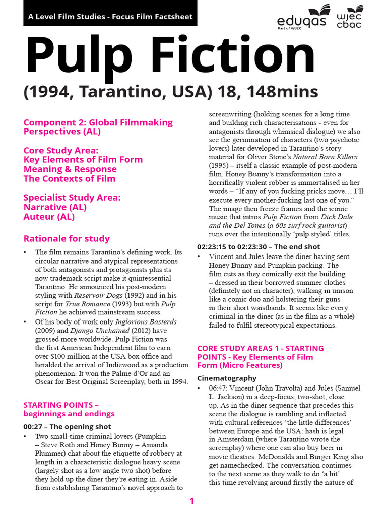 Pulp Fiction Film Studies Guide | PDF | Pulp Fiction