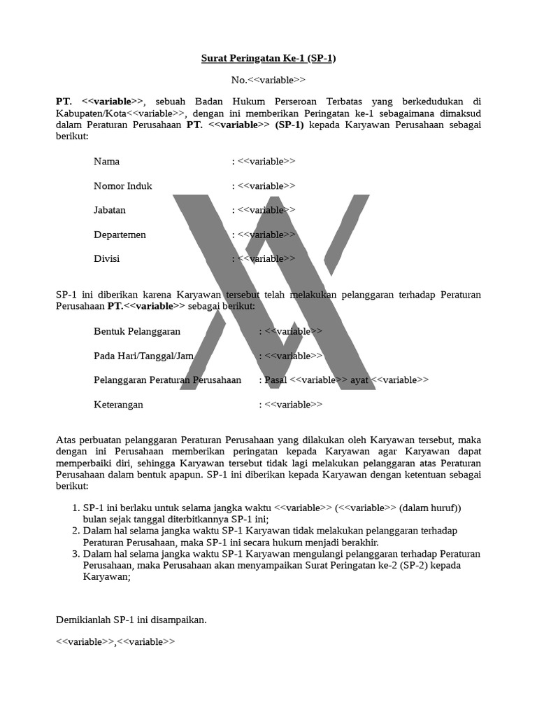 Surat Peringatan Ke-1 (SP1) | PDF