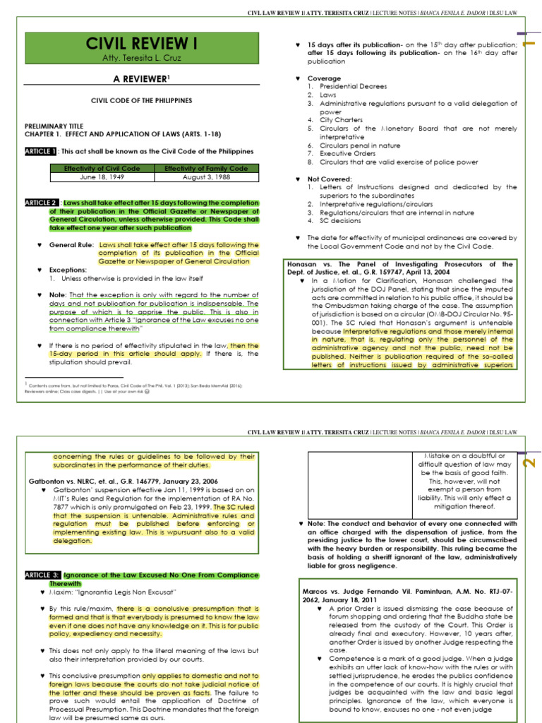 PART 1 DLSU Notes | PDF | Precedent | Ex Post Facto Law