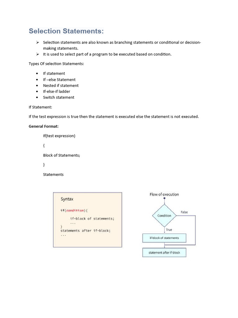 Selection Statements Pdf Computer Engineering Control Flow