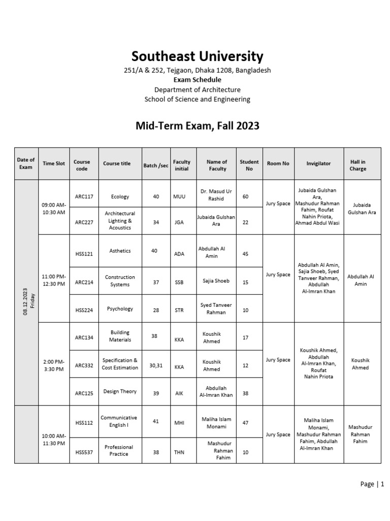 Mid Final Exam Routine - Fall 2023 | PDF | Bangladesh