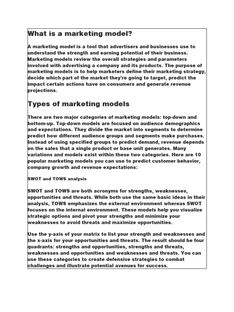 What Is A Marketing Model | PDF | Marketing | Swot Analysis