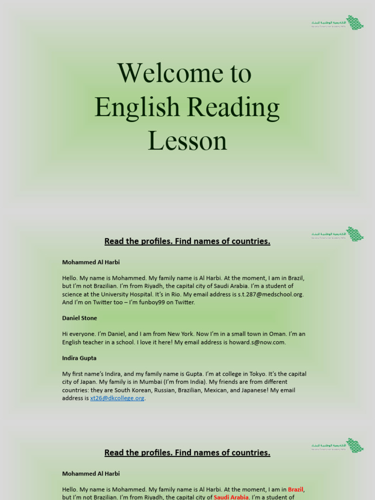 English Reading Practice Guide | PDF | Riyadh | Speed Reading