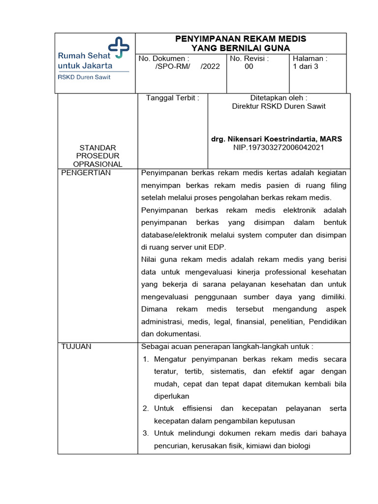 Spo Penyimpanan Rekam Medis Yang Bernilai Guna | PDF