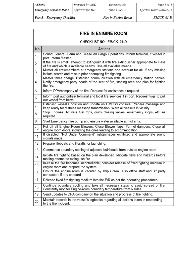 3.1.4 - EM CK 01 D - Fire in Engineroom | PDF | Firefighting | Fires