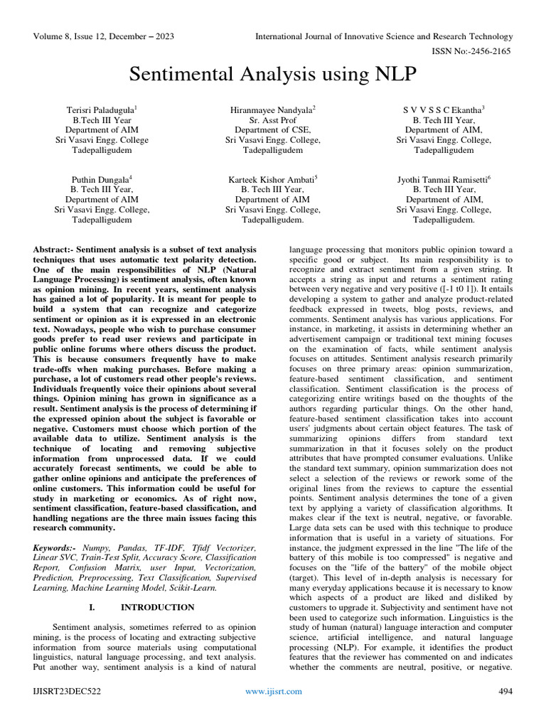 Sentimental Analysis using NLP | PDF Sentimental Analysis using NLP | PDF