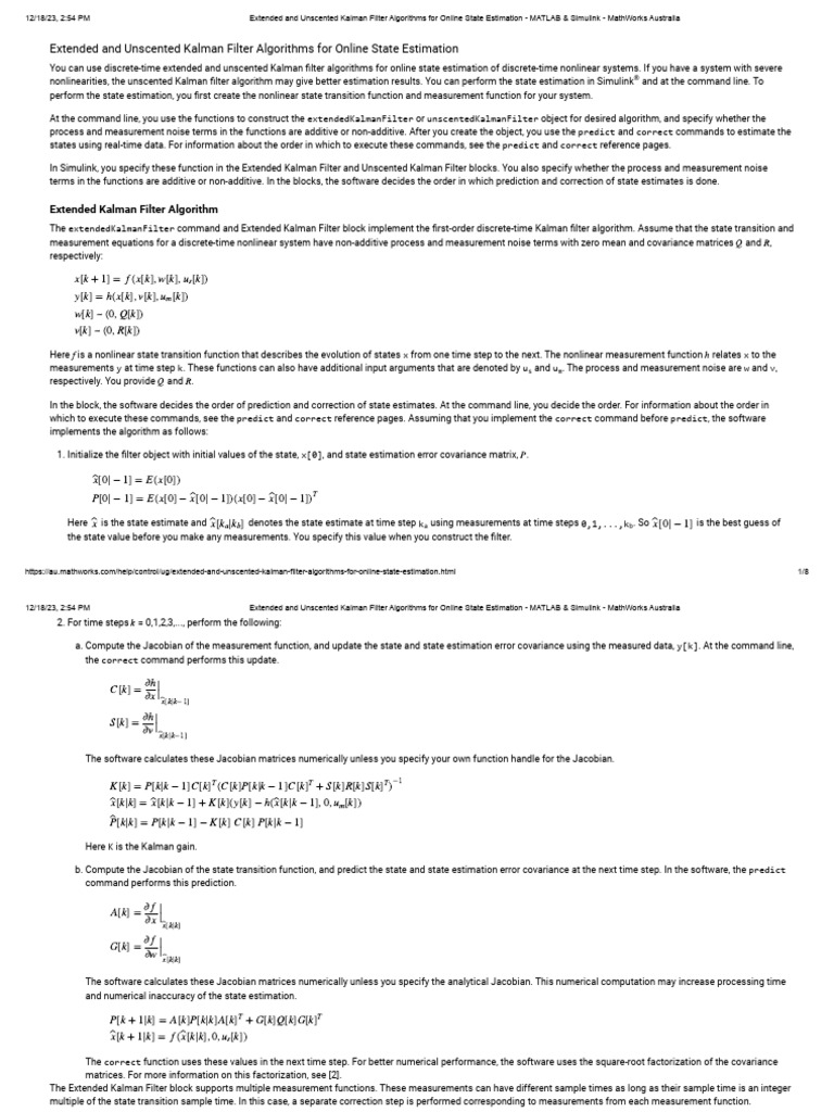 Extended And Unscented Kalman Filter Algorithms For Online State 9664