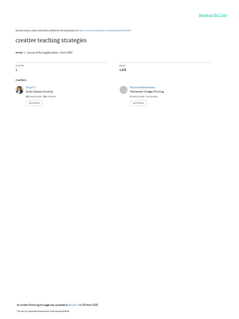Creative Teaching Strategies: Journal of Nursing Education March 2020 | PDF