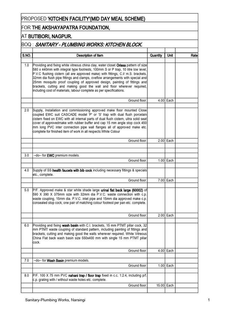 Phe Works Boq | Download Free PDF | Plumbing | Pipe (Fluid Conveyance)