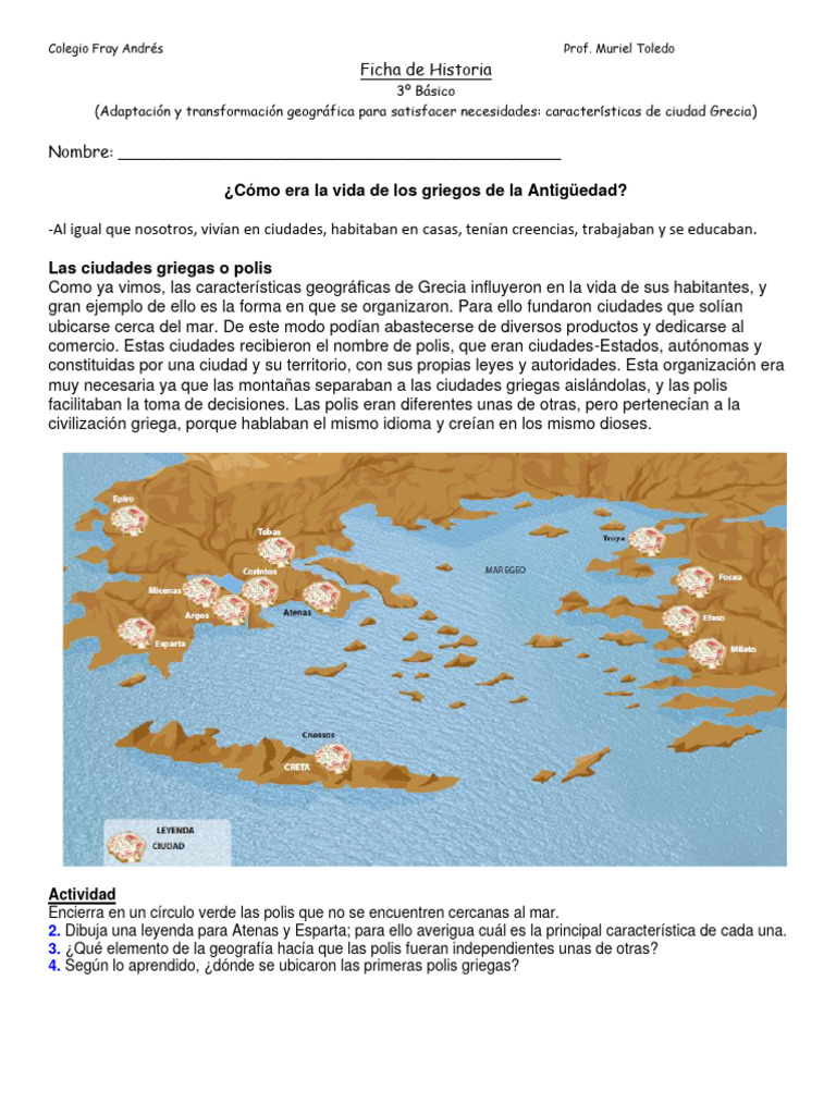 Ficha Historia 3° J 2 Parte. Ciudades Griegas | PDF | Antigua Grecia | Esparta