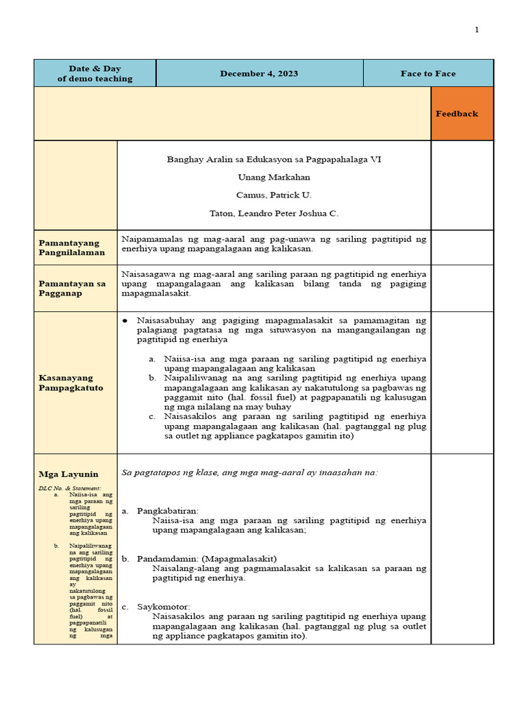 (Final Lesson Plan) Demo No. 1 - Camus & Taton - Lesson-Plan | PDF