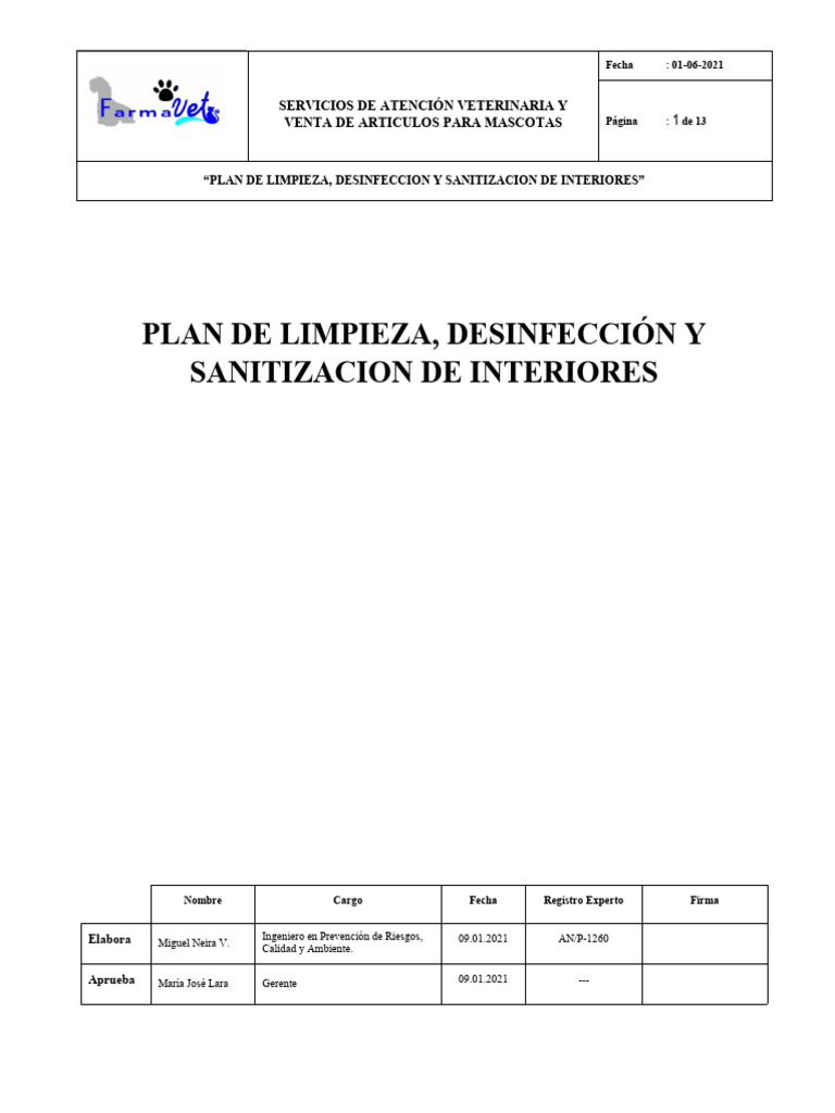 PLAN DE LIMPIEZA, DESINFECCION Y SANITIZACION DE INTERIORES | PDF | Lavado de manos | Microbiología
