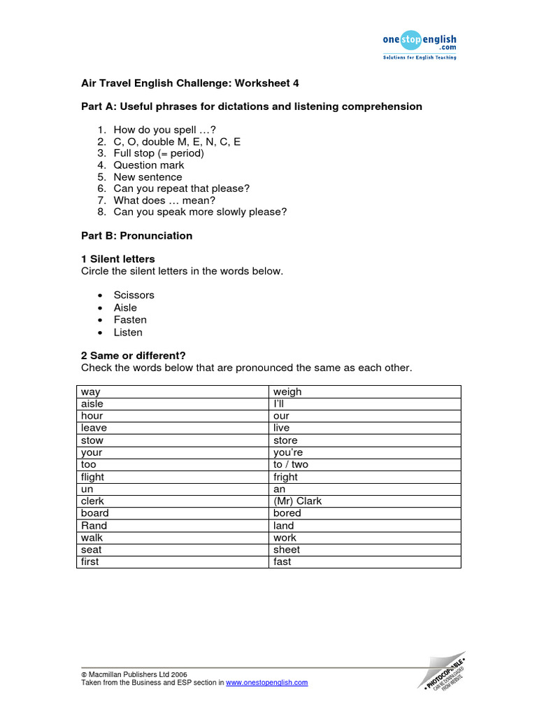 Air Travel English Worksheet 4 | PDF