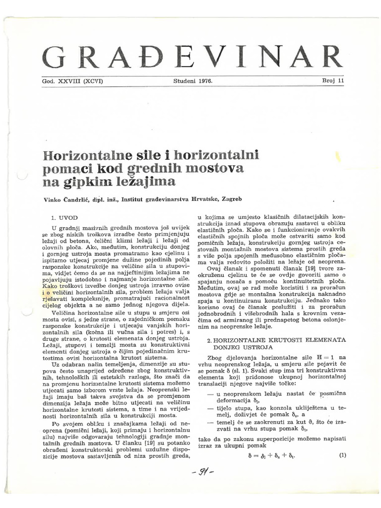 Candrlic Vinko - Horizontalne Sile I Horizontalni Pomaci Kod Grednih ...