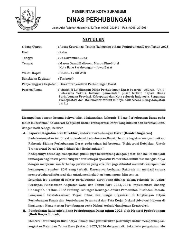 Notulen Rakornis 2023 | PDF | Bisnis | Sains & Matematika