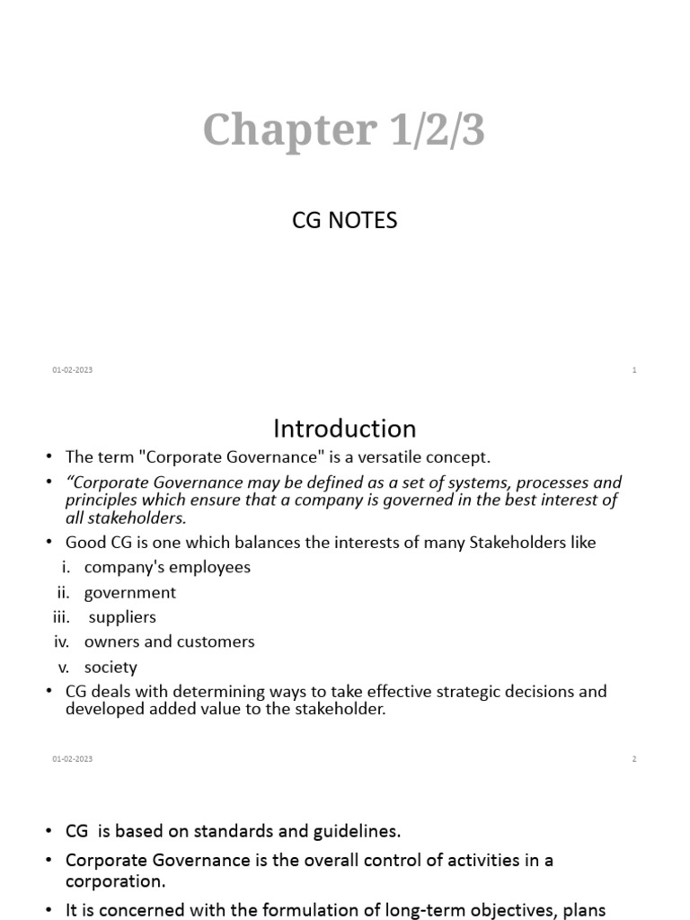 Introduction to Corporate Governance | PDF | Corporate Governance ...