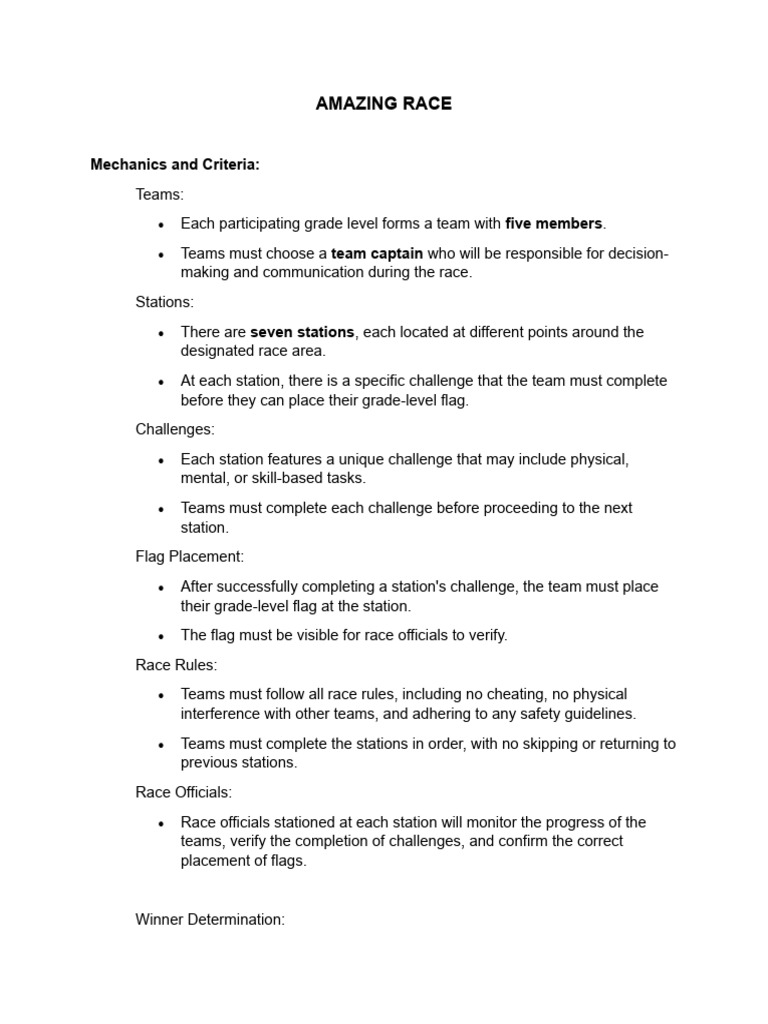 Amazing Race: Rules and Mechanics | PDF