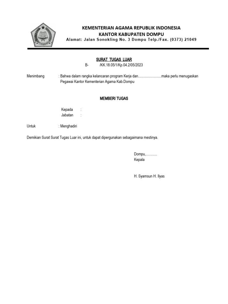 Format Surat Tugas Luar Pegawai Dan Surat Ket Error Absen | PDF