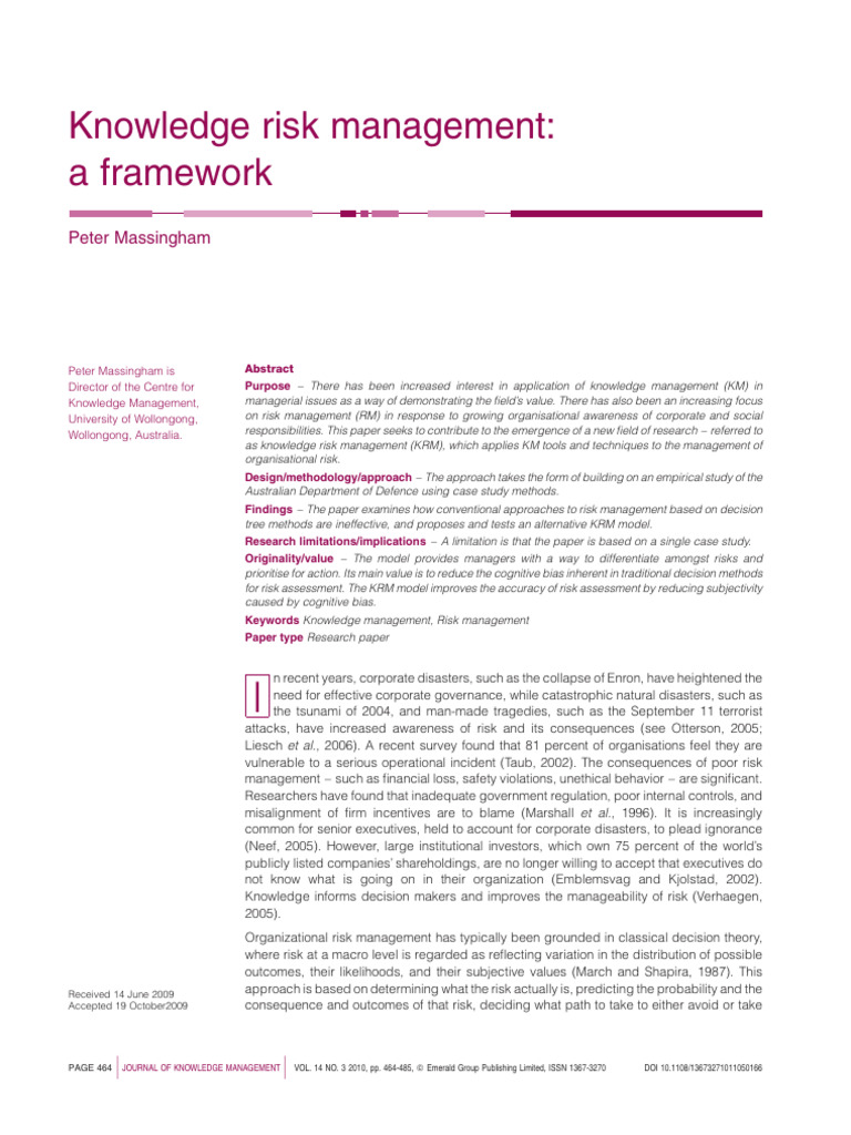 Knowledge Risk Management A Framework | Download Free PDF | Risk | Risk ...