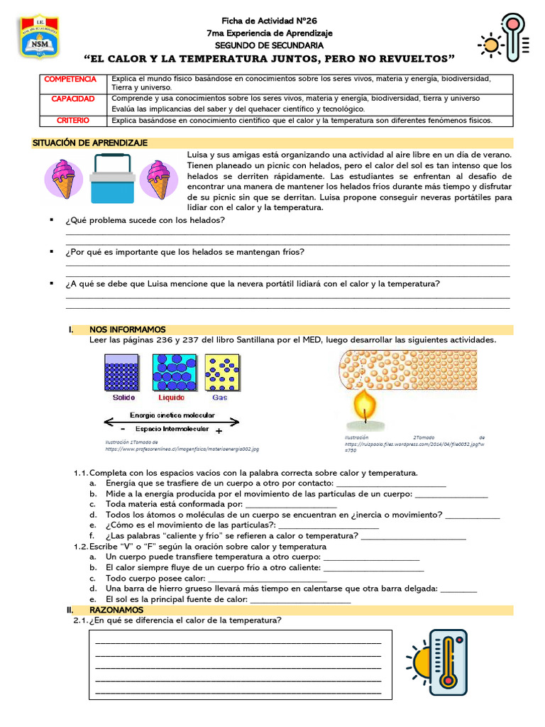 Ficha de Actividadn°26 - Elcalor | PDF | Calor | Temperatura