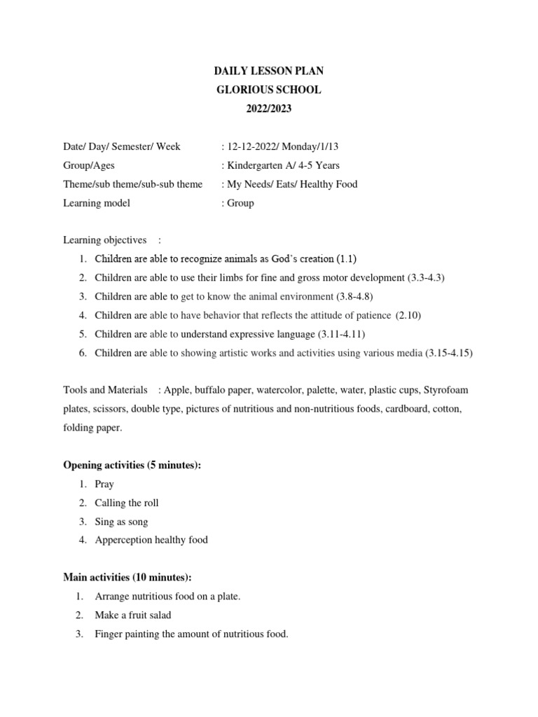 Sample of Lesson Plan For ECE | PDF