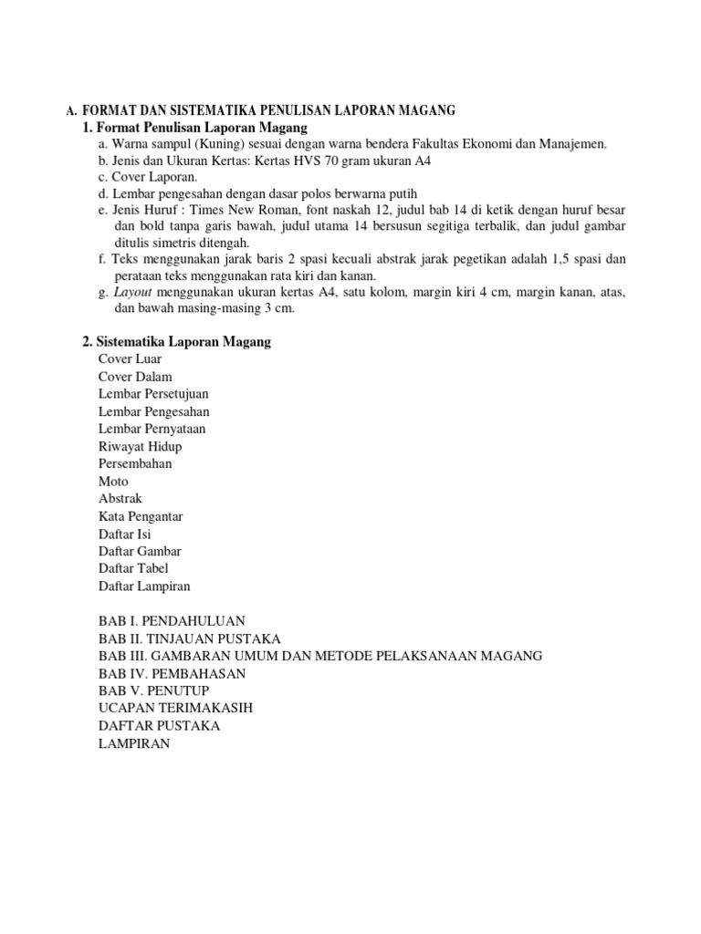 Format Dan Sistematika Penulisan Laporan Magang | PDF