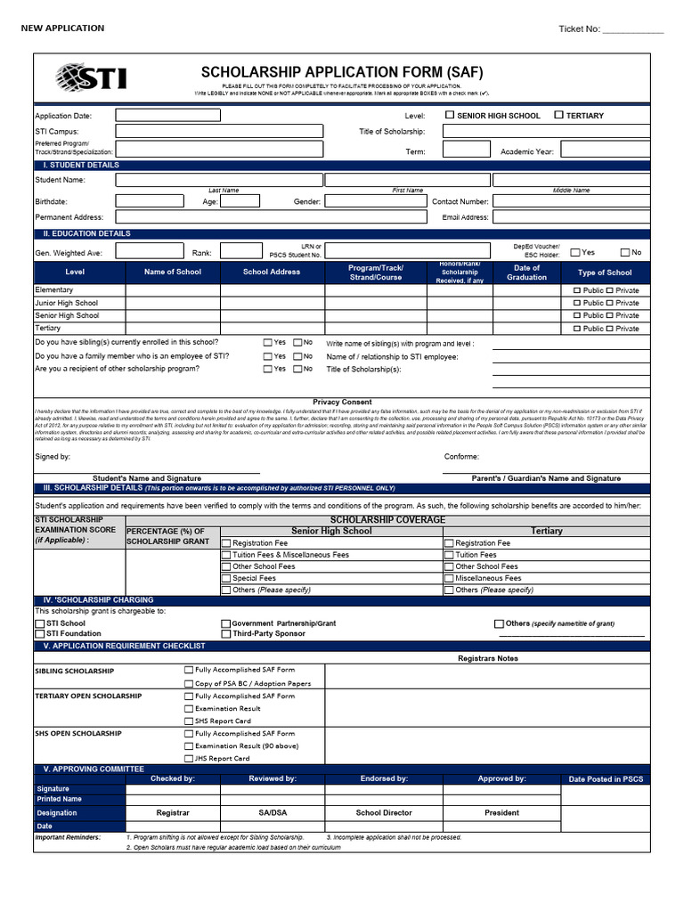 Scholarship Application Form | PDF | Tuition Payments