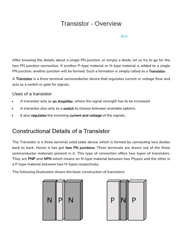 Transistor - Overview - Tutorialspoint | PDF | Bipolar Junction ...