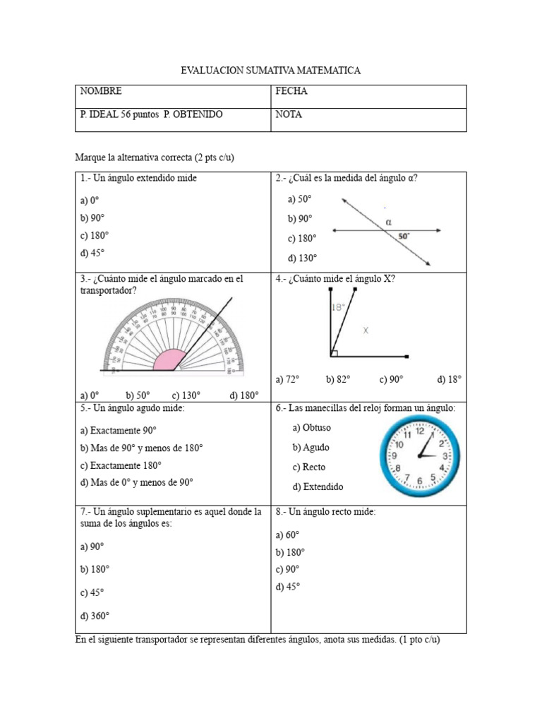 Evaluación de Ángulos en Matemáticas | PDF