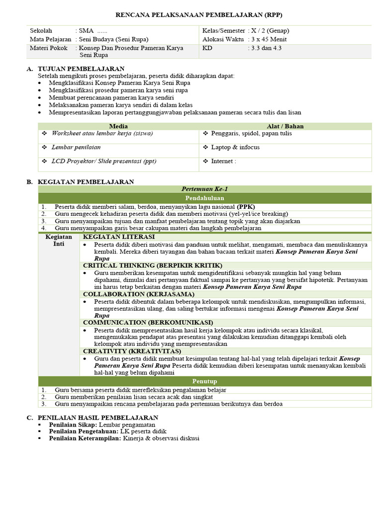 RPP II SBK (Rupa) Kelas 10 SEM 2 | PDF