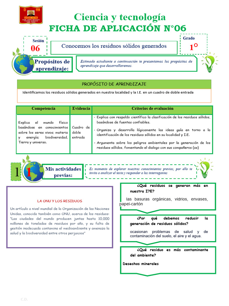 1° Ficha de Aplicación-Sesión 6-Sem.3-Exp.6-Cyt | PDF | Residuos | Vertedero