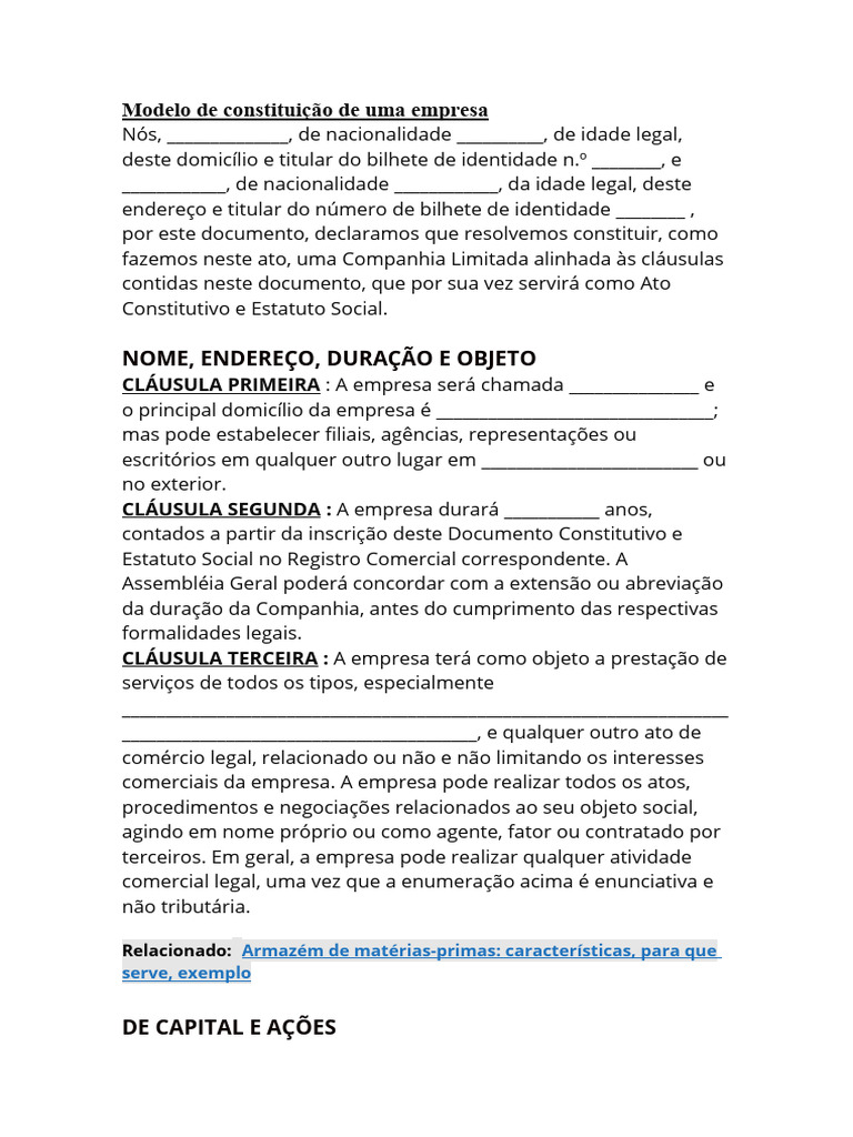 Modelo de Constituição de Empresa | PDF | Empresas | Acionistas