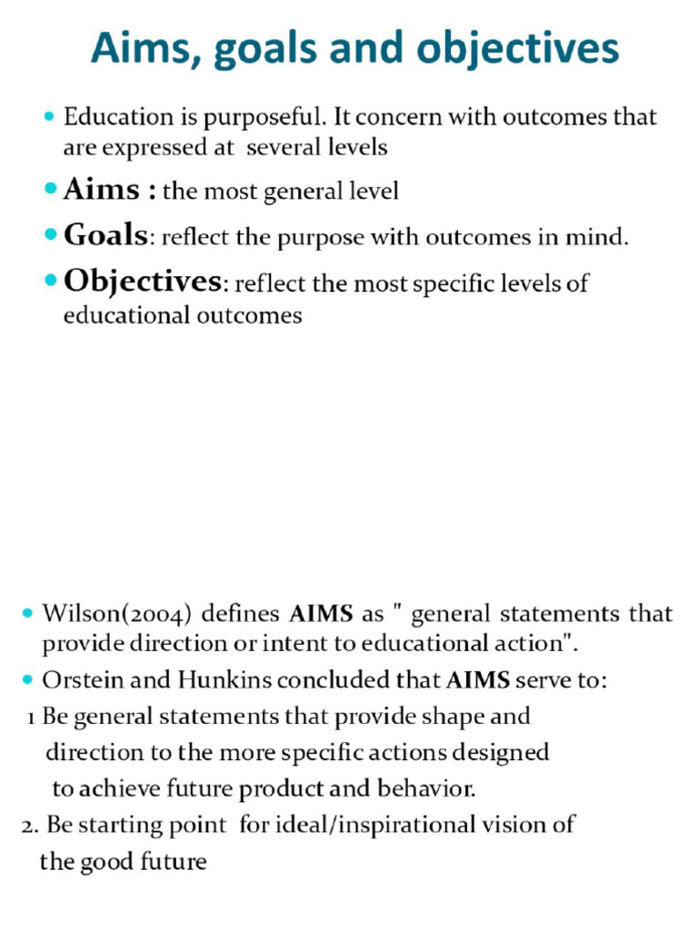Aim, Goal and Objectives Curriculum | PDF