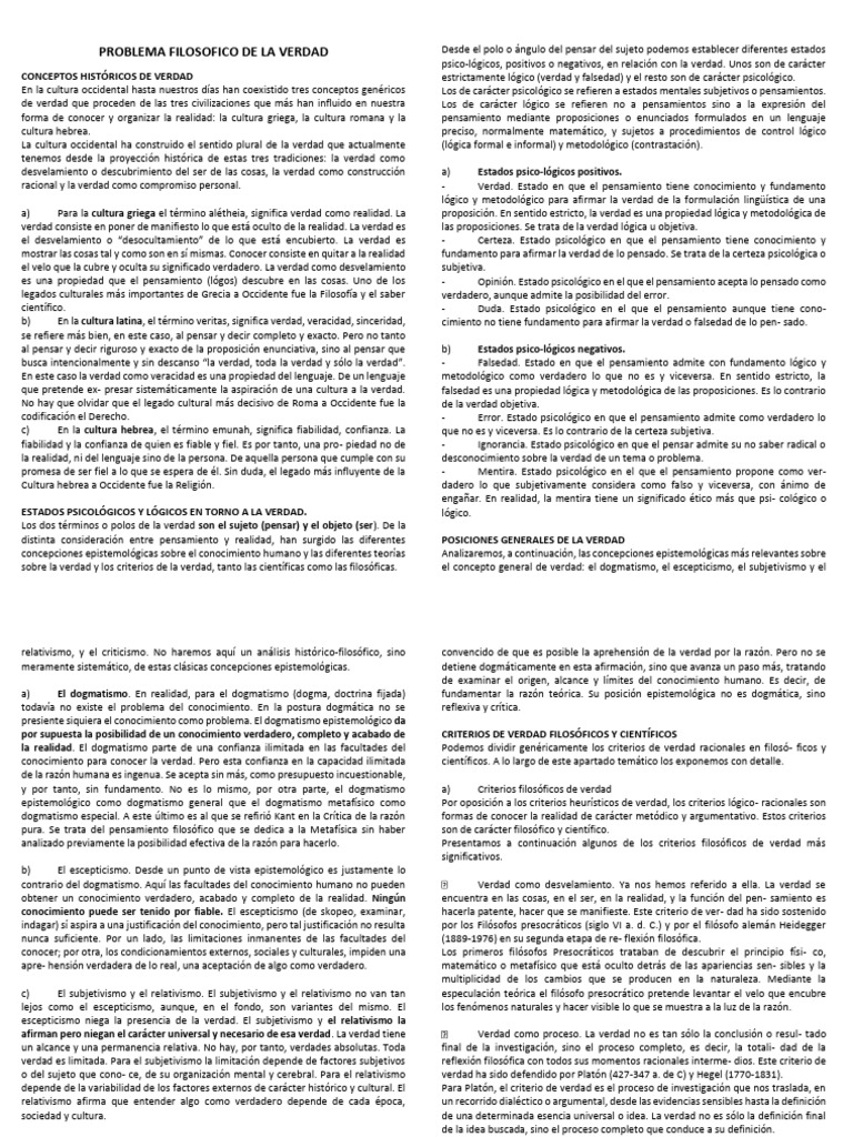 Problema Filosofico de La Verdad | PDF | Verdad | Conocimiento