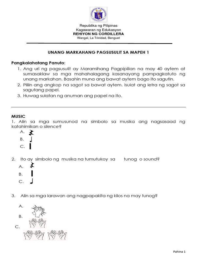 TQ - Q1 - Mapeh - 1 - Edgar Vicente | PDF