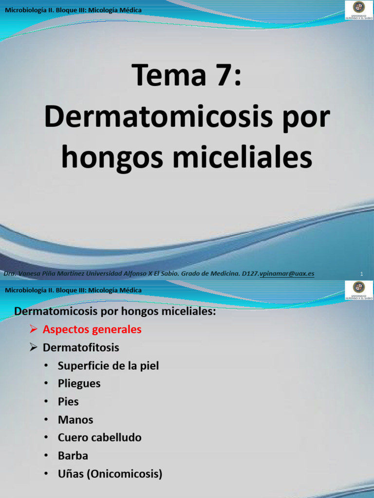 Tema 07 - Dermatomicosis por hongos miceliales 3.0 | PDF ...