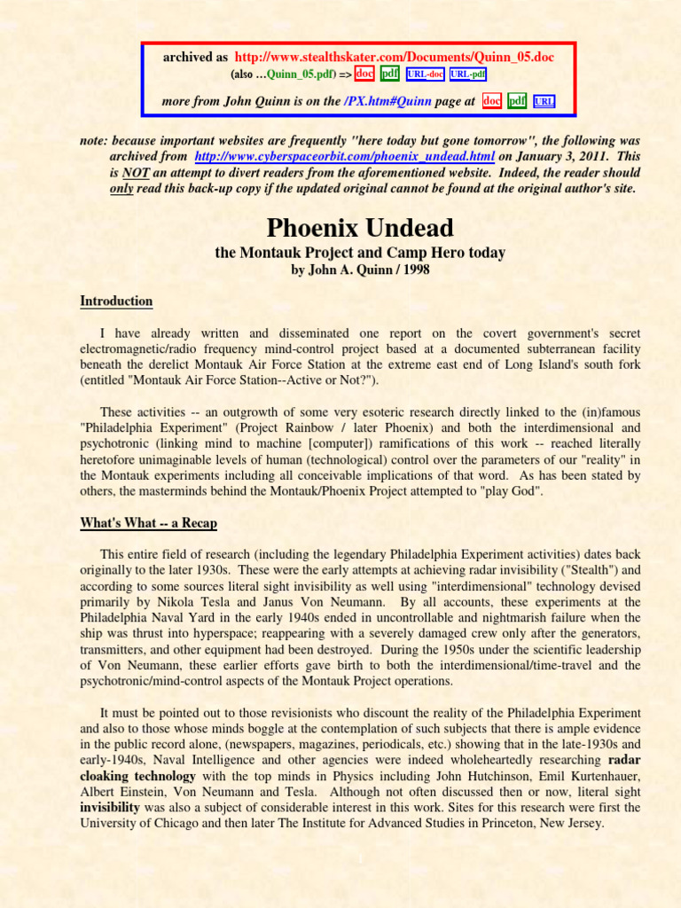 Phoenix Undead Montauk Project | PDF | Alien Abduction | Physics