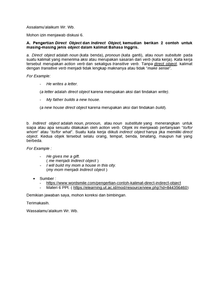 Pengertian Direct dan Indirect Object | PDF | Seni & Disiplin Bahasa
