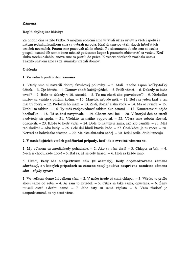 Zámená - Cvičenia Na Opakovanie | PDF