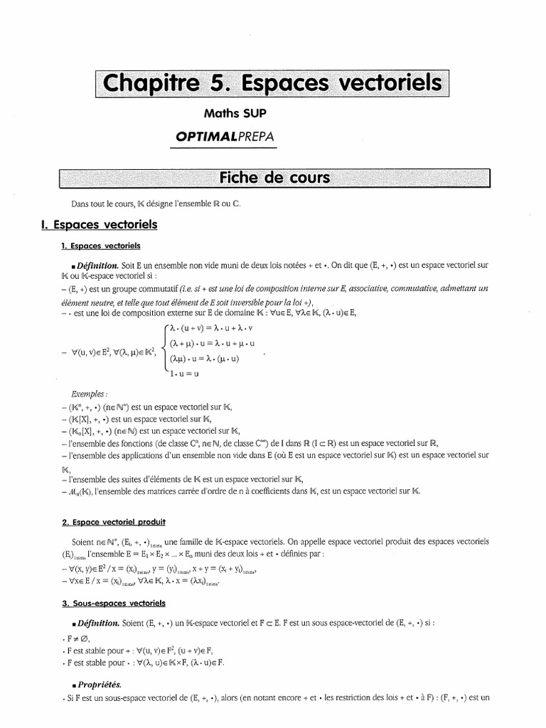 Espaces Vectoriels. Cours | PDF