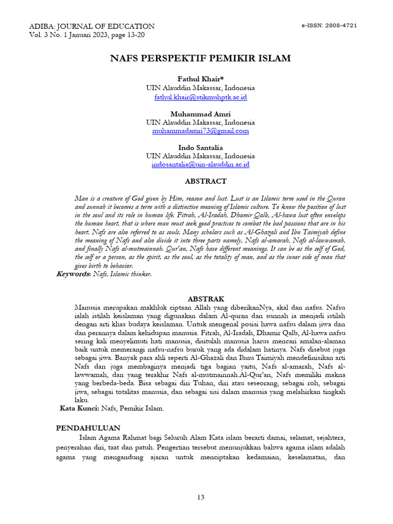 Jurnal Nafs Perspektif Islam | PDF | Sains & Matematika | Agama & Spiritualitas