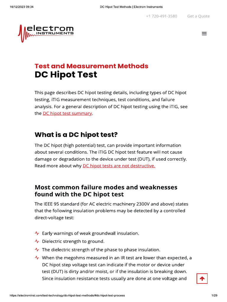 DC Hipot Test Methods - Electrom Instruments | PDF