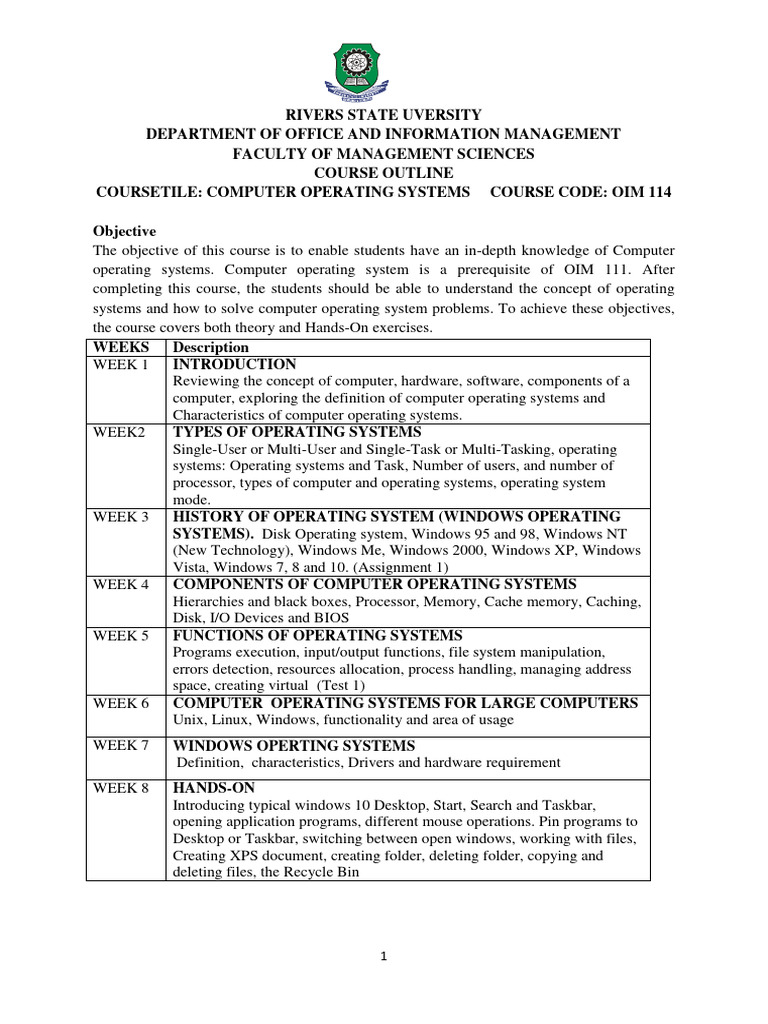 Computer Operating Systems Course Outline | PDF | Operating System | Microsoft Windows