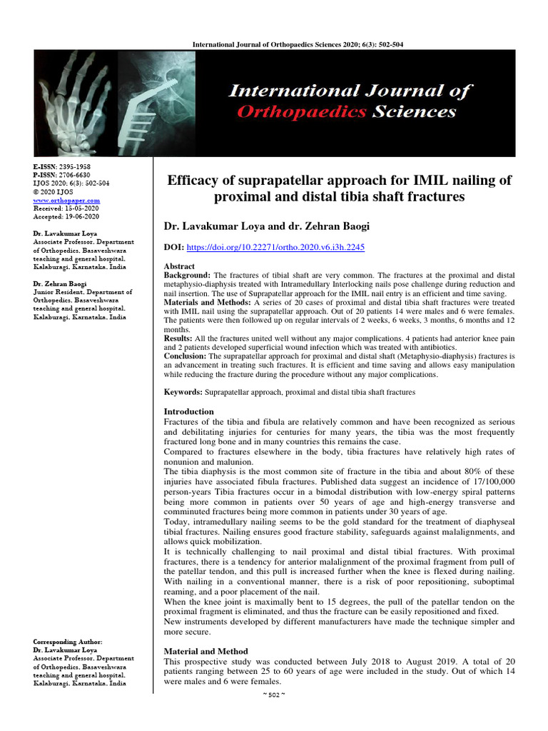 Efficacy of Suprapatellar Approach For IMIL Nailing of Proximal and ...