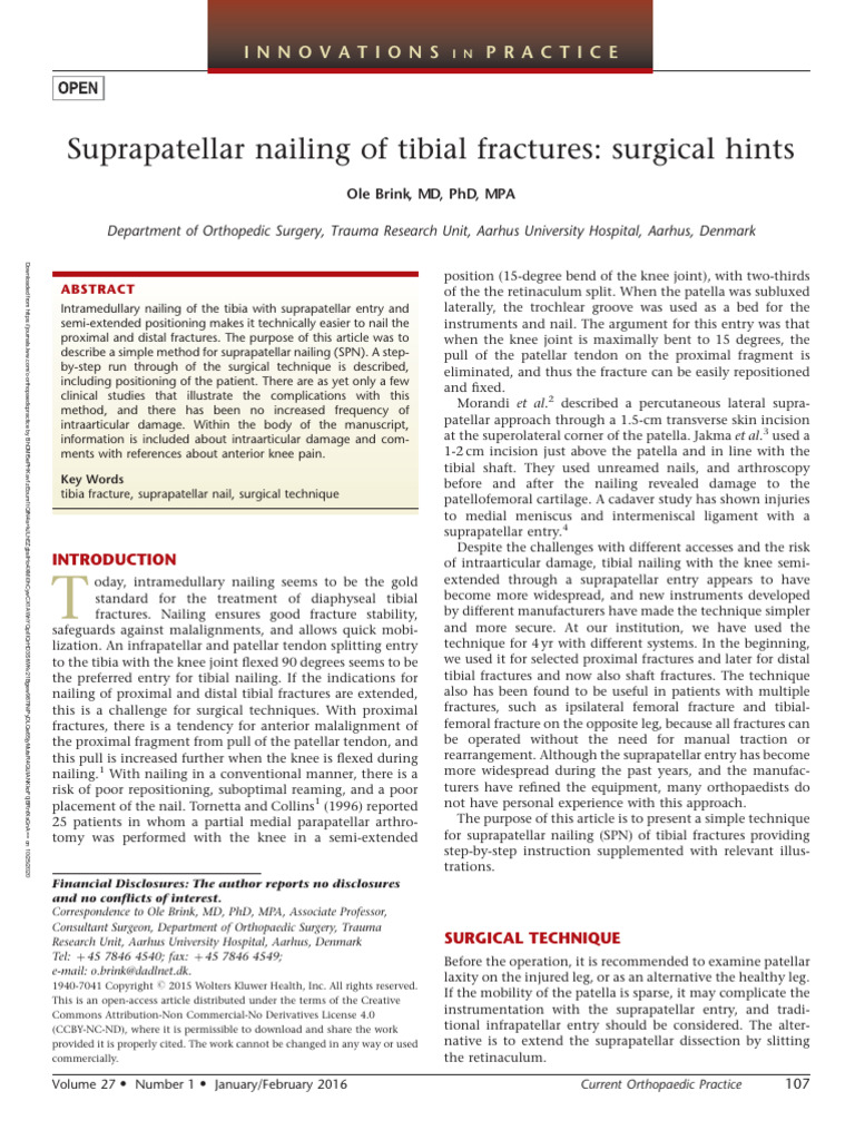 Suprapatellar Nailing of Tibial Fractures .21 | PDF | Knee | Joints